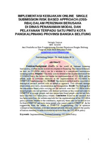 IMPLEMENTASI KEBIJAKAN ONLINE SINGLE SUBMISSION RISK BASED APPROACH (OSS-RBA) DALAM PERIZINAN ...